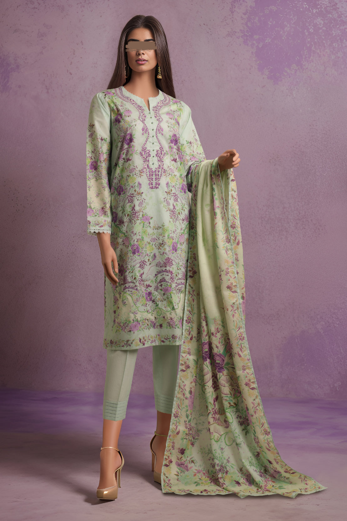 Unstitched Printed Emb Lawn 3 Piece with Cotton Net Dupatta – Saya