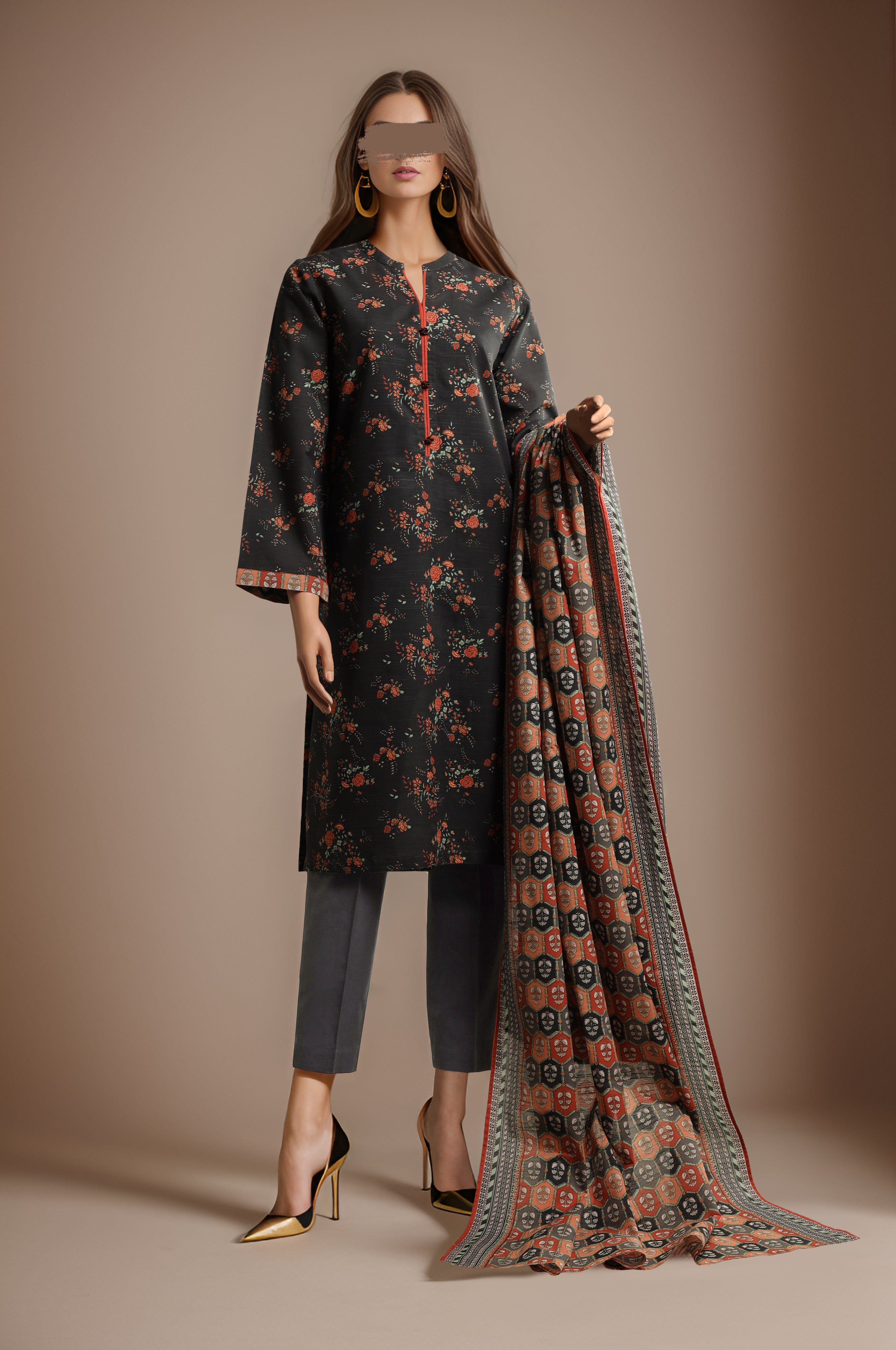 Unstitched Printed Khaddar 3 Piece – Saya