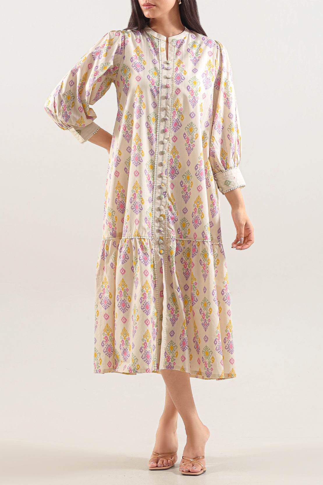 Printed Strip Lawn Stitched Dress – SAYA