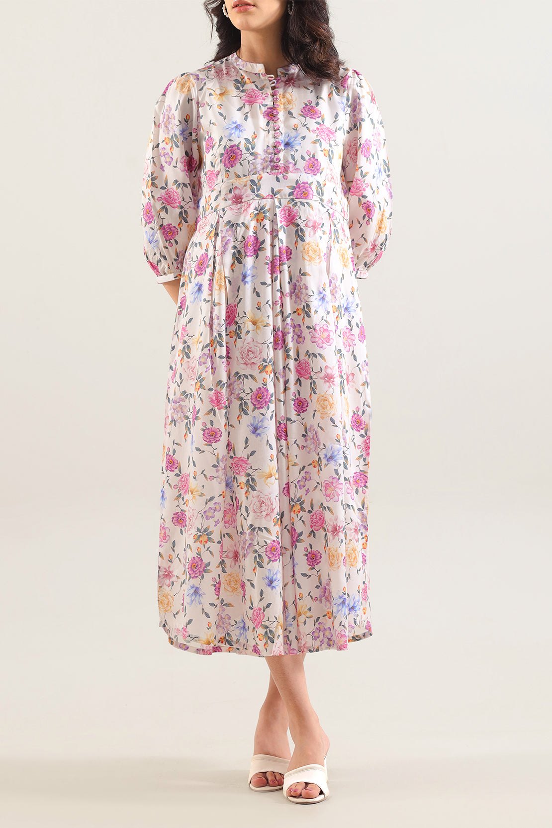 Printed Silk Touch Stitched Dress – SAYA