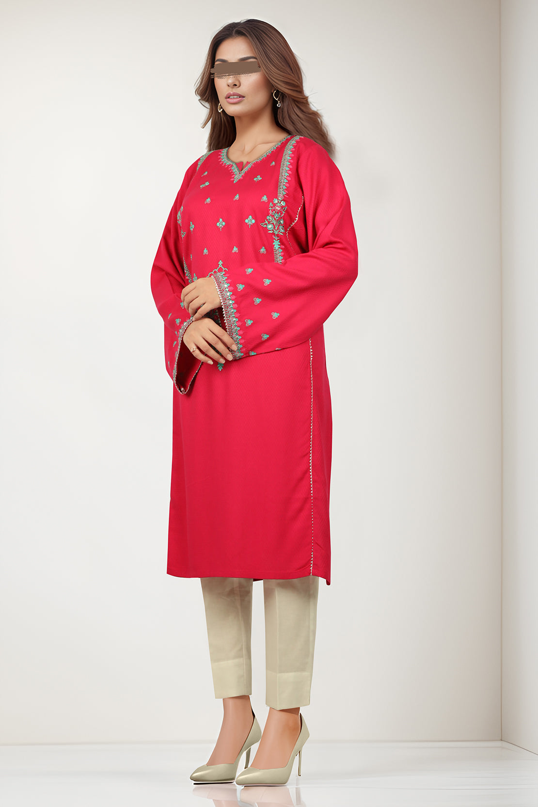 Solid Embroidered Soft Silk Weave Stitched Shirt – SAYA