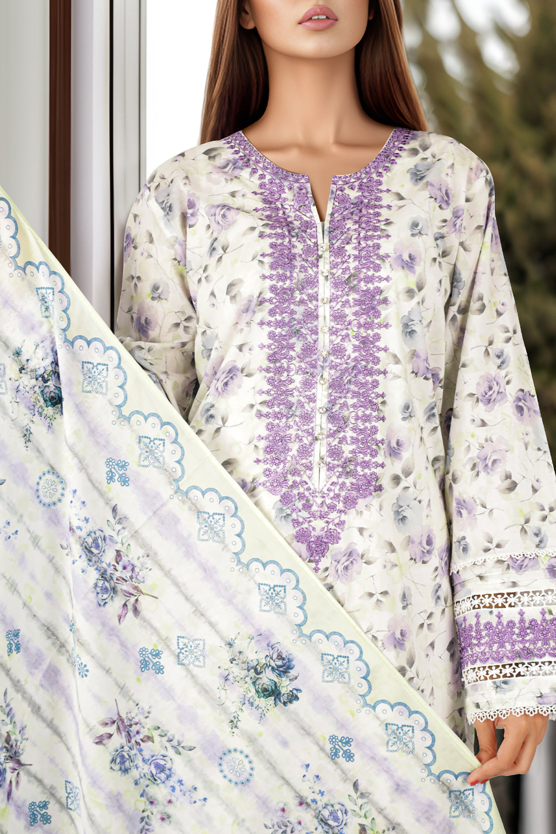 Stitched Embroidered Lawn Shirt – SAYA