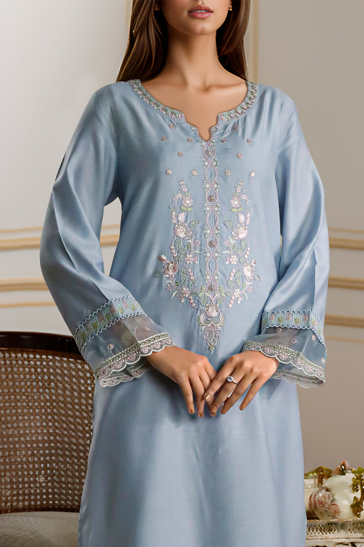 Luxury Pret Embroidered Zari Silk Touch Stitched Shirt – SAYA