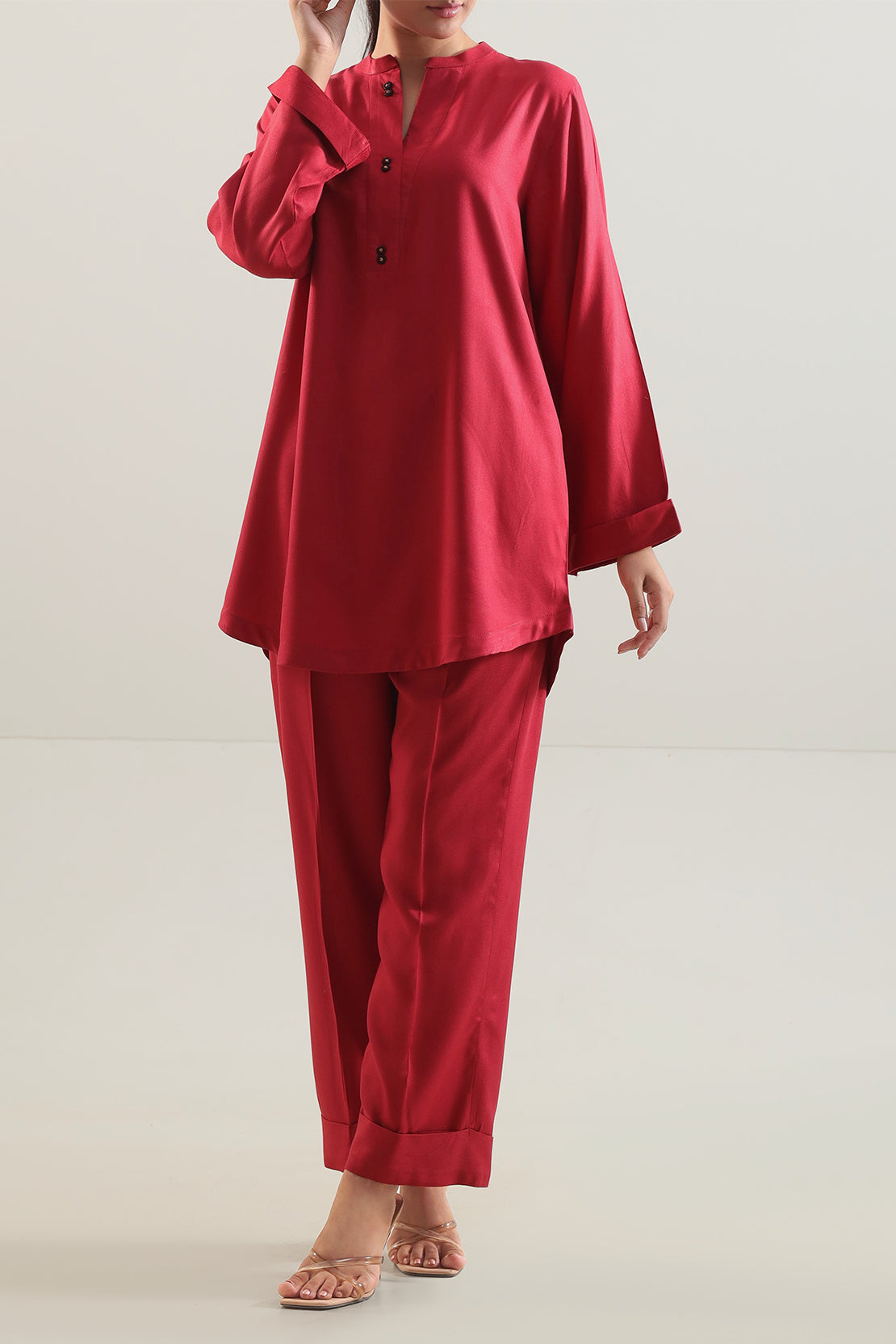 Solid Dobby Crepe Stitched 2 Piece (Shirt/Trouser) – SAYA