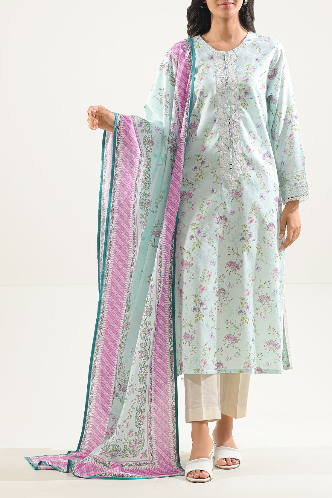 Printed Embroidered Self Jacquard Stitched Shirt – Saya