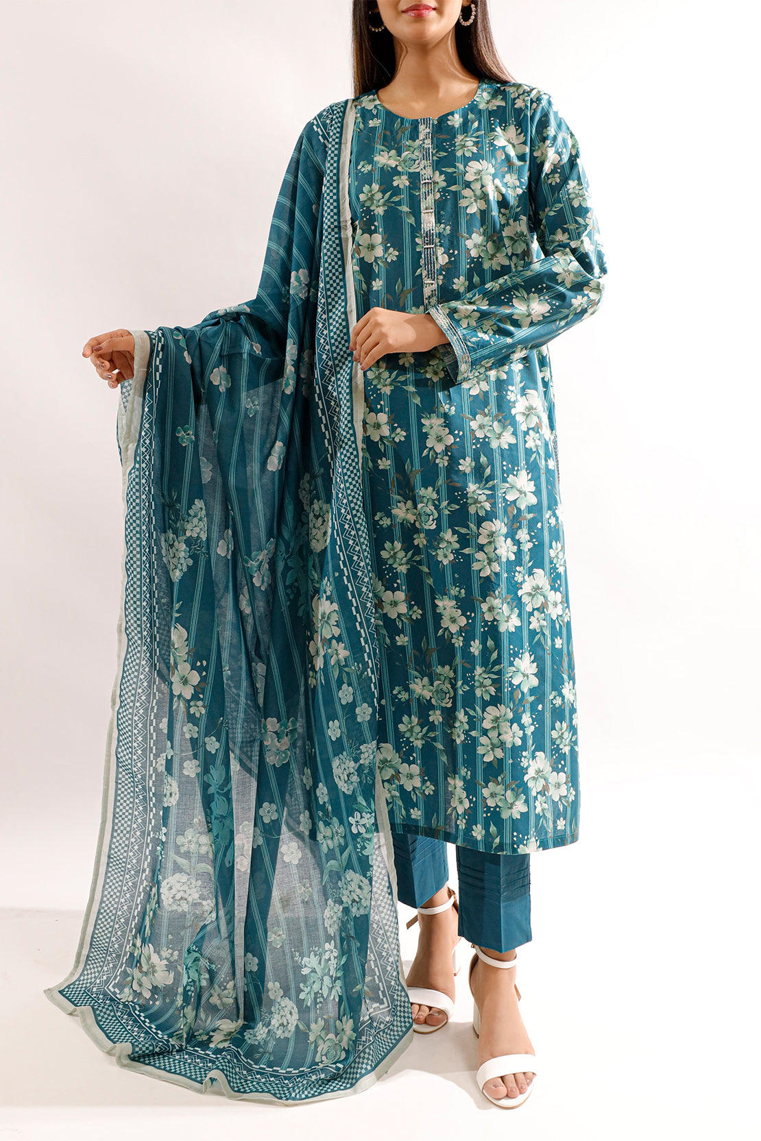 Printed Embroidered Lawn Stitched Shirt – SAYA