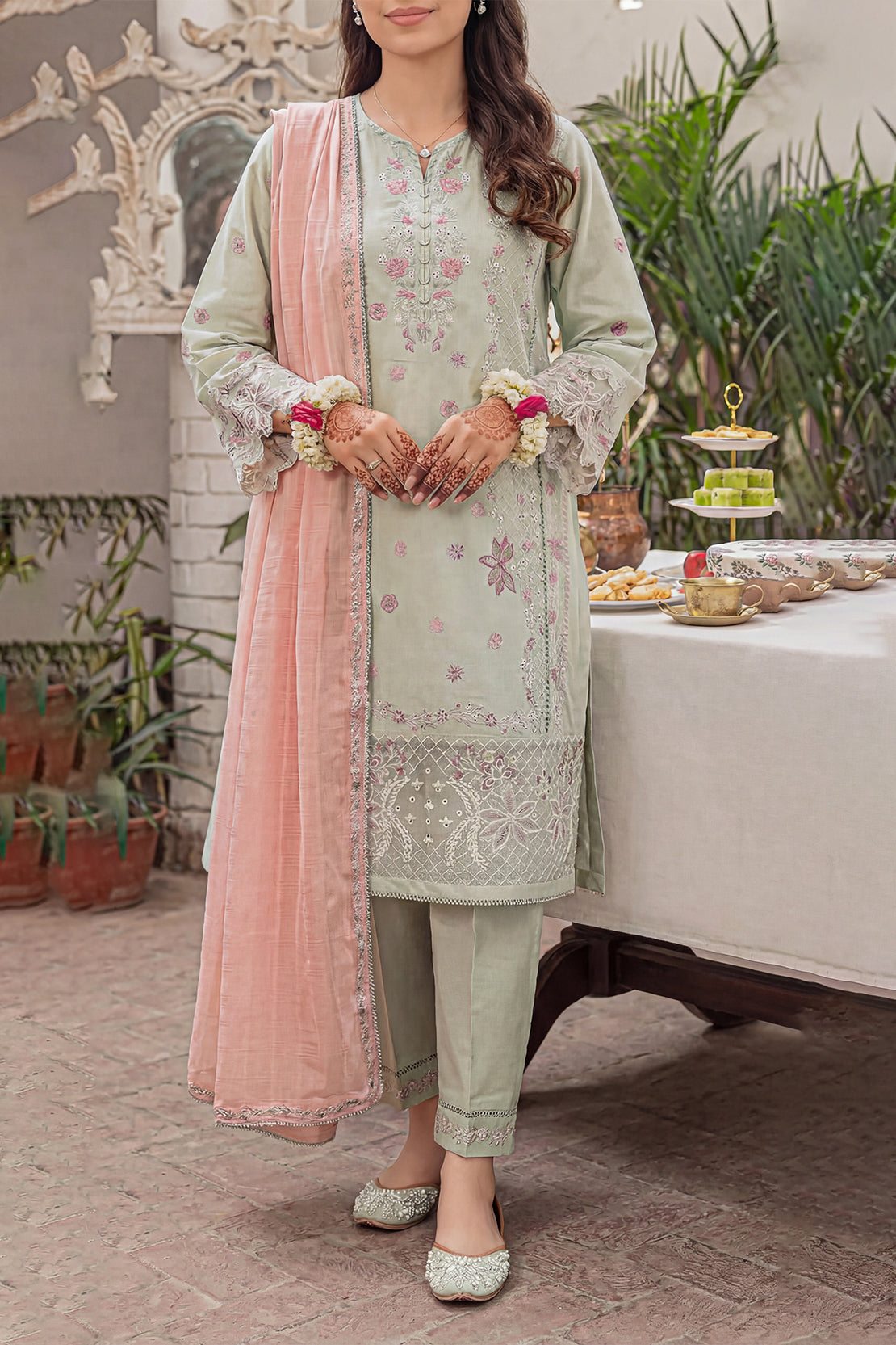 Stitched Cambric Suit – Solid Embroidered (3PC Or 2PC) – SAYA