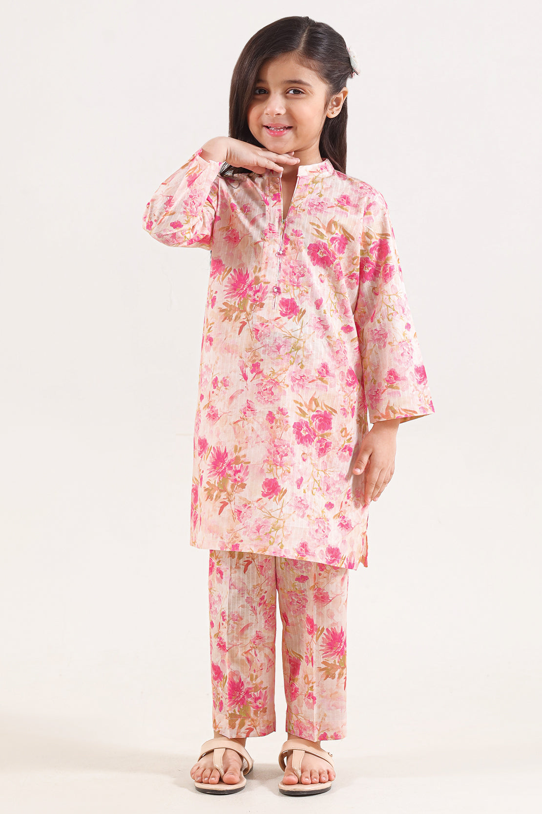 Printed Self Strip Lawn Stitched 2 Piece (Shirt/Trouser) For Kids – SAYA